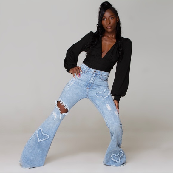 Jeans | Womens Flare Jeans With Hearts And Heart Cut Outs New | Poshmark